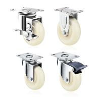 China 4 Inch PP White Caster Wheels Side Brake Swivel Trolley Wheels Stainless Steel Plain Bearing 100mm for sale