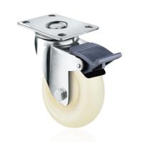 China 4 Inch PP White Caster Wheels Side Brake Swivel Trolley Wheels Stainless Steel Plain Bearing 100mm for sale