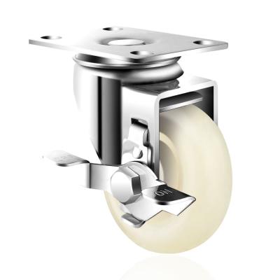 China 4 Inch PP White Caster Wheels Side Brake Swivel Trolley Wheels Stainless Steel Plain Bearing 100mm for sale