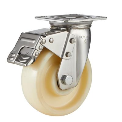 China Heavy Duty Stainless Steel Nylon Caster Wheels 4-8 inch SUS304 Trolley Casters for Machinery Equipment for sale