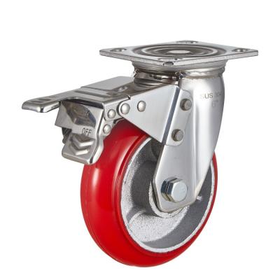 China OEM Custom Stainless Steel Caster 4-8 Inch Aluminum Core PU Wheel Heavy Duty for sale