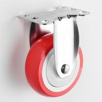 China Double Ball Bearing Medium Duty Waterproof Stainless Steel Red PU Caster Wheel 85-135kg for sale