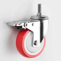 China Double Ball Bearing Medium Duty Waterproof Stainless Steel Red PU Caster Wheel 85-135kg for sale