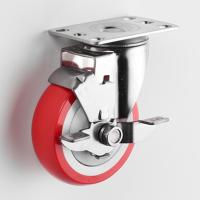 China Double Ball Bearing Medium Duty Waterproof Stainless Steel Red PU Caster Wheel 85-135kg for sale