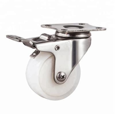 China Stainless Steel 304 Nylon Caster Wheel 1 Inch 2 Inch Ball Bearing Total Brake Corrosion Resistant for sale