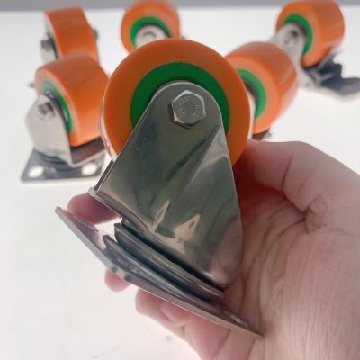 China 2 Inch Orange PU Industrial Caster Wheel with Double Ball Bearing 50mm Diameter and 150kg Load Capacity for sale