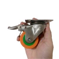 China 50mm Stainless Steel Heavy Duty PU Caster Wheel with Brake 100kg Load Capacity Double Bearing for sale