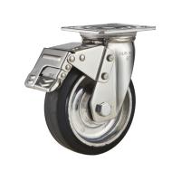 China Industrial Heavy Duty 4-8 Inch Aluminum Core Rubber Swivel Caster Wheel with Double Ball Bearings and Brake 304 Stainless Steel for sale