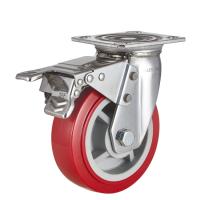 China 4 to 8 Inch Heavy Duty Swivel Caster Wheel with Lock Stainless Steel PU Tread 360 Degree for sale