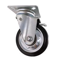 China Double Ball Bearing 100 mm Japanese Heavy Duty Steel Rim Elastic Rubber Wheel Swivel Caster for sale