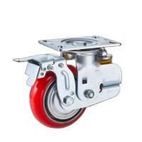 China 5-8 Inch Heavy Duty Industrial Caster Tread Brake Spring Loaded Shock Absorbing PU Wheel for sale