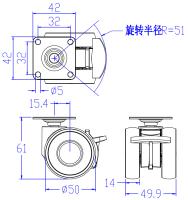 China 2 Inch 50mm Heavy Duty Swivel Caster TPR Wheel 150kg Load Medical Equipment Caster for sale