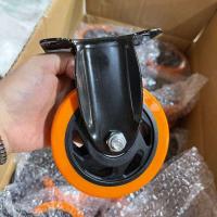 China Orange Industrial Caster Wheels 2 to 5 Inch Medium Duty PU Swivel Fixed Brake 50 to 120 kg Capacity for sale