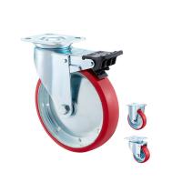 China Heavy Duty Industrial Caster Wheels 4 6 8 Inch PU Brake Swivel 500 kg Load Bearing for sale