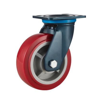 China Heavy Duty Red PU Caster Wheels 4-8 Inch 600kg Load Capacity for Trolley for sale