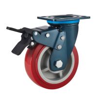 China Heavy Duty Red PU Caster Wheels 4-8 Inch 600kg Load Capacity for Trolley for sale
