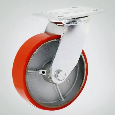 China 4 Inch Heavy Duty Cast Iron Core PU Caster Wheels 250-450kg Load Capacity for sale