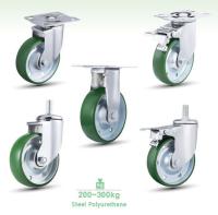 China 4 5 6 Inch Heavy Duty Steel Core Green PU Caster Wheels 360 Swivel for sale