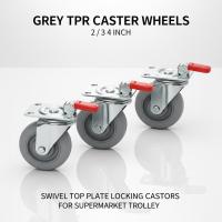 China Grey Silent TPR Caster Wheels 2 3 4 Inch Swivel Top Plate Locking Castors for Supermarket Trolleys for sale