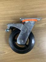 China Heavy Duty 4 Inch Cast Iron Core Rubber Swivel Caster Wheel with Top Plate Brake 180kg Load Capacity for sale