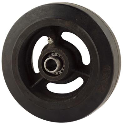 China Heavy Duty 4 Inch Cast Iron Core Rubber Swivel Caster Wheel with Top Plate Brake 180kg Load Capacity for sale