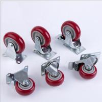 China 4 Inch Plate Swivel Red PU Caster Wheels with Brake 300 lbs Load Polyurethane Workbench Casters for sale