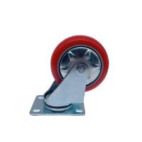 China Korea Style Red PU Round Caster Wheel 3.5mm Plate Thickness Swivel Caster 130kg Load Capacity for sale