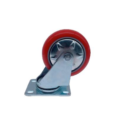 China Korea Style Red PU Round Caster Wheel 3.5mm Plate Thickness Swivel Caster 130kg Load Capacity for sale