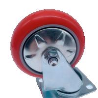 China Korea Style Red PU Round Caster Wheel 3.5mm Plate Thickness Swivel Caster 130kg Load Capacity for sale