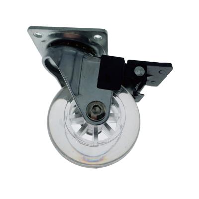 China 2 Inch Transparent Crystal PU Castors with Brake Chrome Bracket Furniture Caster Wheels 50mm for sale