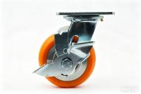 China Side Brake Swivel Cast PU on Aluminum Core Heavy Duty Industrial Caster Wheel 150mm for sale