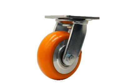 China Heavy Duty 900 lbs Polyurethane Caster Wheels 8 Inch Swivel Cast Iron Core with Double Ball Bearings for sale