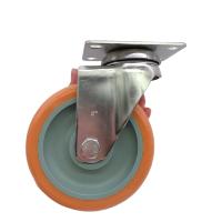 China 75 100 125mm Stainless Steel 304 Medium Duty Orange PU Polyurethane Caster Wheel with Delrin Bearings for sale