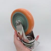 China 75 100 125mm Stainless Steel 304 Medium Duty Orange PU Polyurethane Caster Wheel with Delrin Bearings for sale