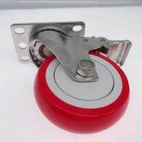 China Stainless Steel Workmanship Red 100mm 4 Inch Ball Bearing PU Polyurethane Rust-proof Caster Wheel for Food Service for sale