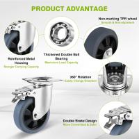 China TPR Rubber Steel Mid Heavy Duty Casters Double Ball Bearings 3-6 Inch Bolt Hole Solid Stem Blue Swivel Brake for sale