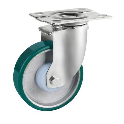 China 4/5/6inch PU Wheel Casters Swivel Top Plate Threaded Stem Castor Automobile Industry Medium Heavy Duty Steel Core Casters Wheel for sale