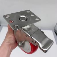 China 3 4 5 Inch Wheel 100-130kg Load Food Medical Industrial Machine Trolly Castor Medium Duty Red PU Swivel Caster With Brake for sale