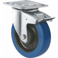 China European 4inch 5inch 150-180kg Load Capacity Blue Elastic Rubber Swivel With Brake Medium Heavy Duty Casters for sale