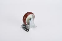 China Europe Style 125mm Swivel Top Plate Red PU Casters Wheel With Roller Bearing for sale