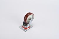 China Europe Style 125mm Swivel Top Plate Red PU Casters Wheel With Roller Bearing for sale