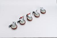 China Europe Style 125mm Swivel Top Plate Red PU Casters Wheel With Roller Bearing for sale