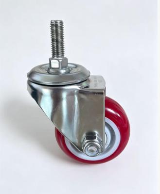 China Medium Duty Stainless Steel 3/4/5inch Caster Top Plate Threaded Stem Red Polyurethane Castor Trolley Casters Wheel for sale