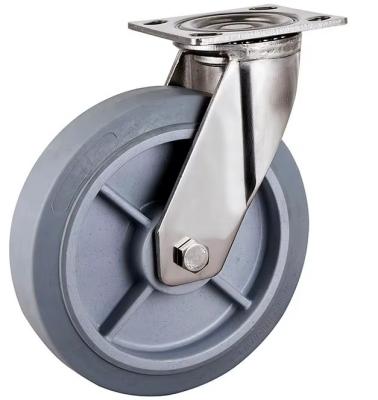 China Heavy Duty 6 Inch Stainless Steel Caster TPR Grey Rubber Wear-resistant Silent Industrial Trolley Swivel Locking Castors for sale