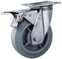 China Heavy Duty 6 Inch Stainless Steel Caster TPR Grey Rubber Wear-resistant Silent Industrial Trolley Swivel Locking Castors for sale