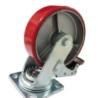 China Industrial Trolley 150mm Heavy Duty Cast Iron Core PU Polyurethane 4/5/6/8inch Swivel Caster Wheel with Brake for sale