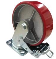 China Industrial Trolley 150mm Heavy Duty Cast Iron Core PU Polyurethane 4/5/6/8inch Swivel Caster Wheel with Brake for sale