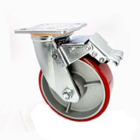 China Industrial Trolley 150mm Heavy Duty Cast Iron Core PU Polyurethane 4/5/6/8inch Swivel Caster Wheel with Brake for sale
