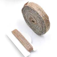 China DIY Decoration Jute Fabric Ribbon with Silver Fishing Line 85% Jute 15% Polyester for sale