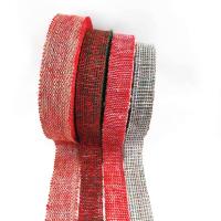 China Sustainable 4 Cm Red Orange Silver Colorful Christmas Decorative Jute Ribbon Webbing for sale